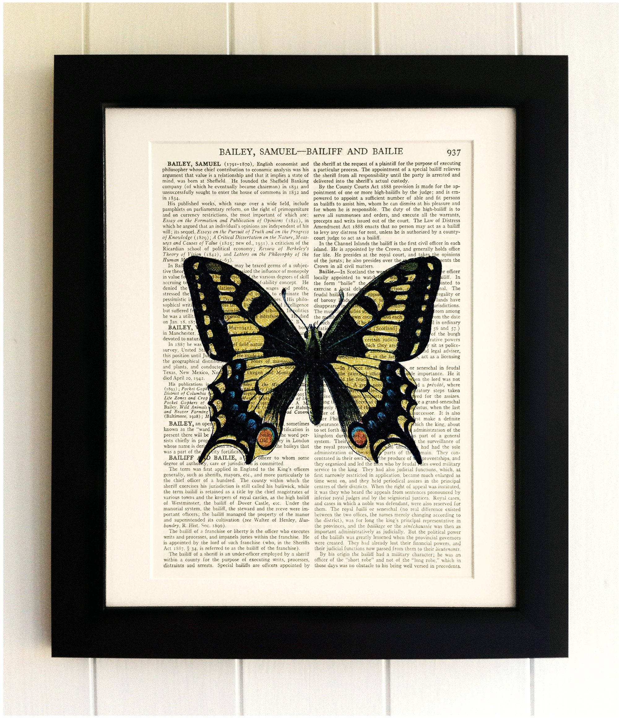 Set of 6 Art Prints on Old Antique Book Page - Butterflies, Vintage ...