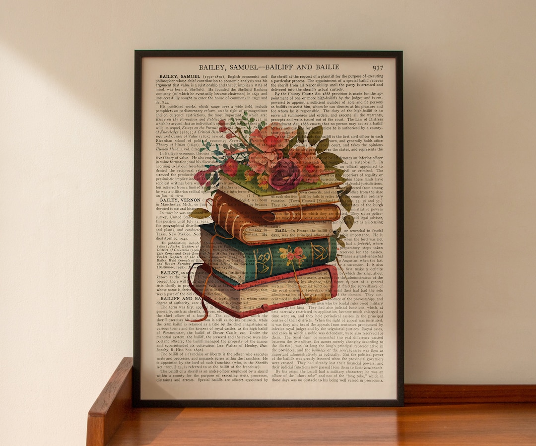 ART PRINT on Old Antique Book Page - Floral Books, Book Lover, Book ...