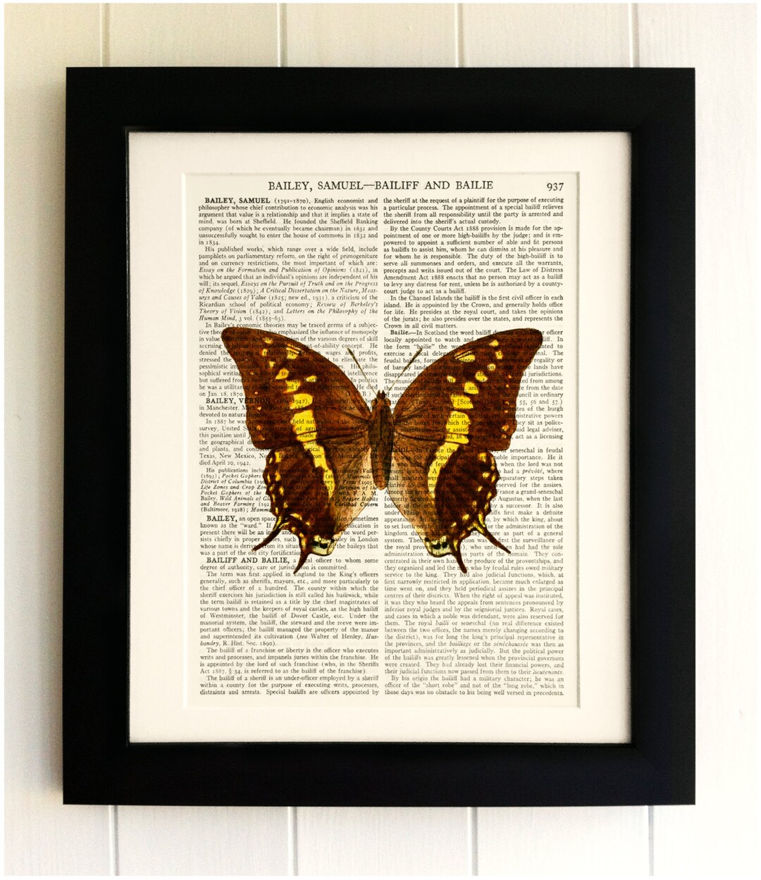 ART PRINT on Old Antique Book Page - Large Brown Butterfly, Vintage ...
