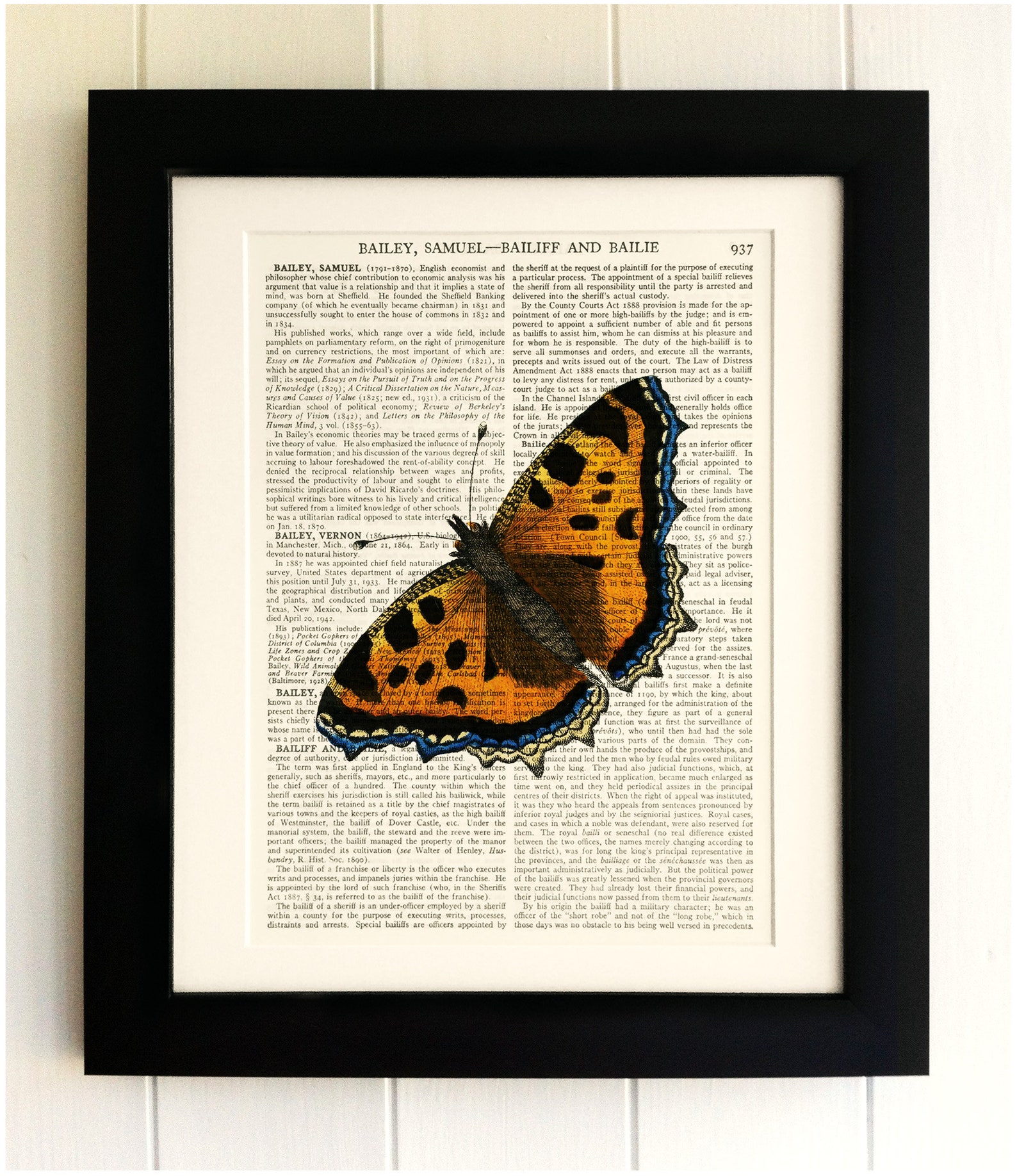 Set of 6 Art Prints on Old Antique Book Page - Butterflies, Vintage ...