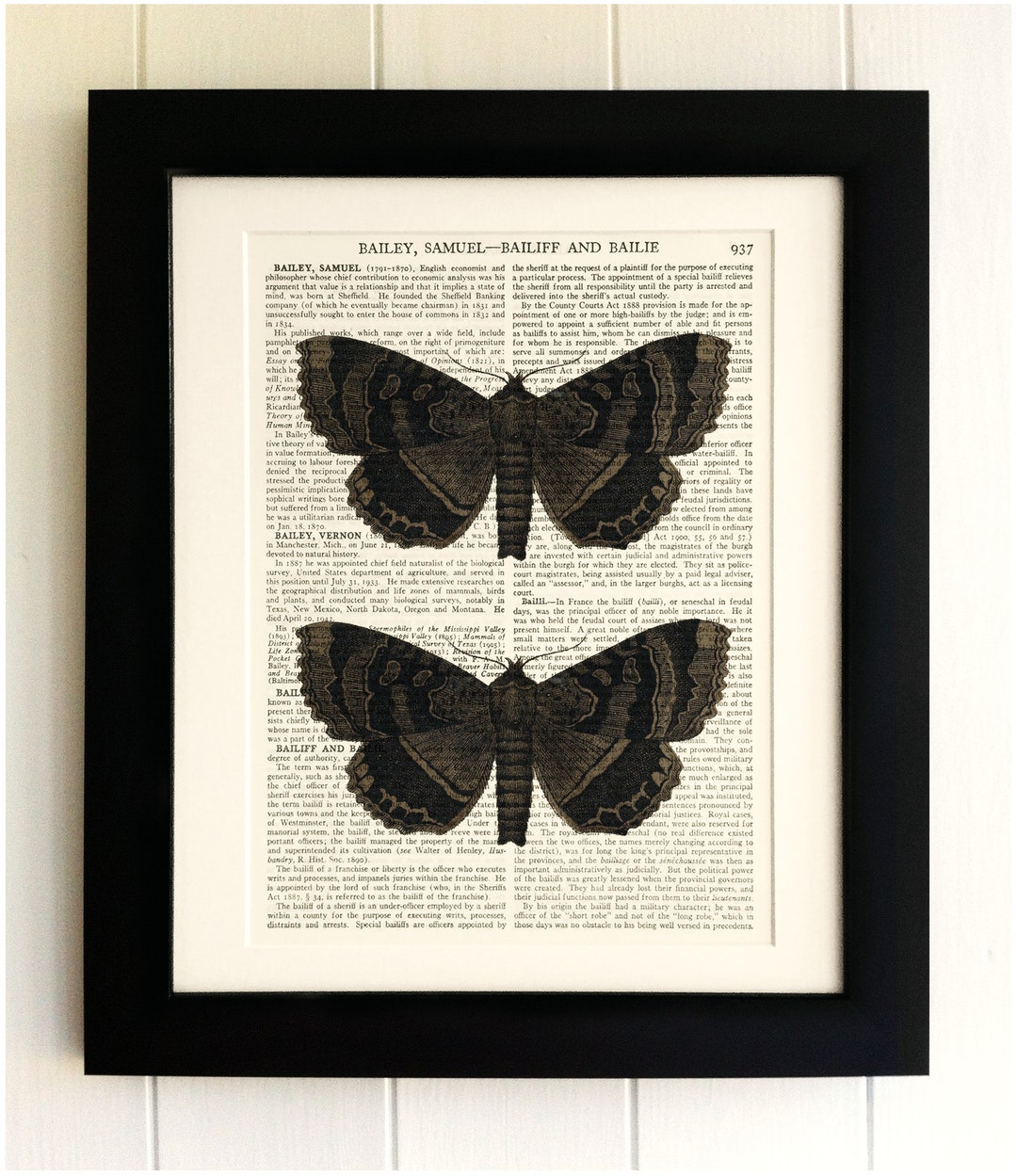 ART PRINT on Old Antique Book Page - Two Vintage Butterflies, Vintage ...