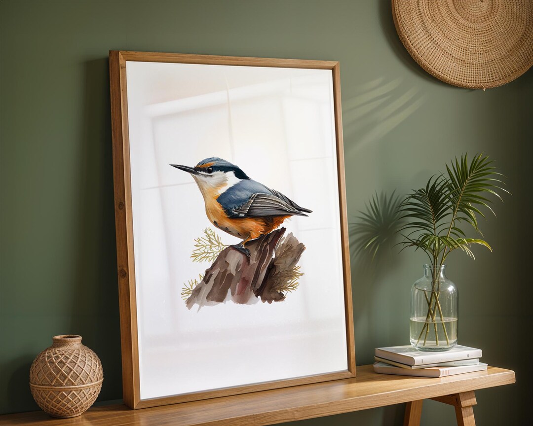 Watercolour Nuthatch Print, Garden Birds, Bedroom, Living Room ...