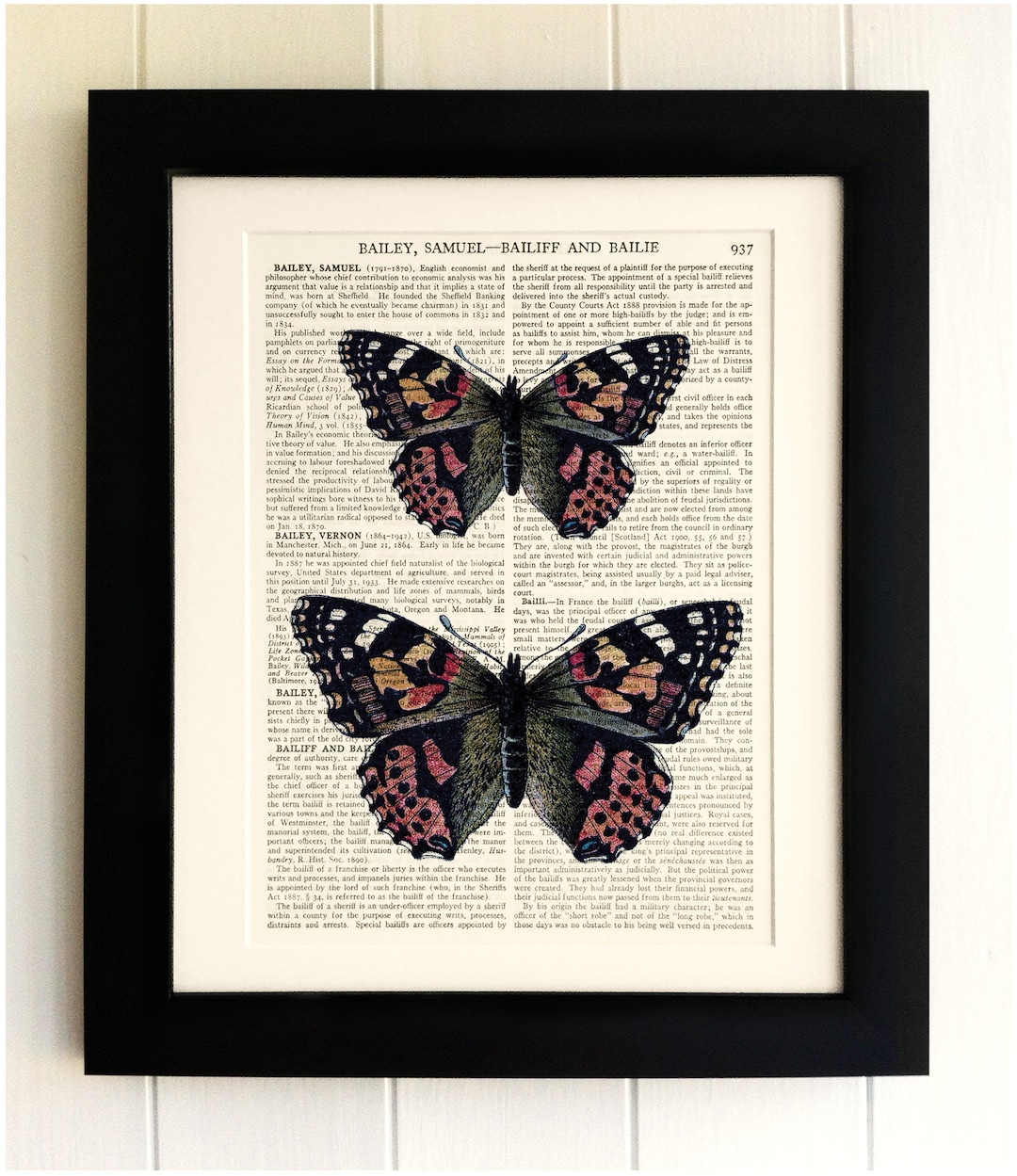 ART PRINT on Old Antique Book Page - Two Vintage Butterflies, Vintage ...