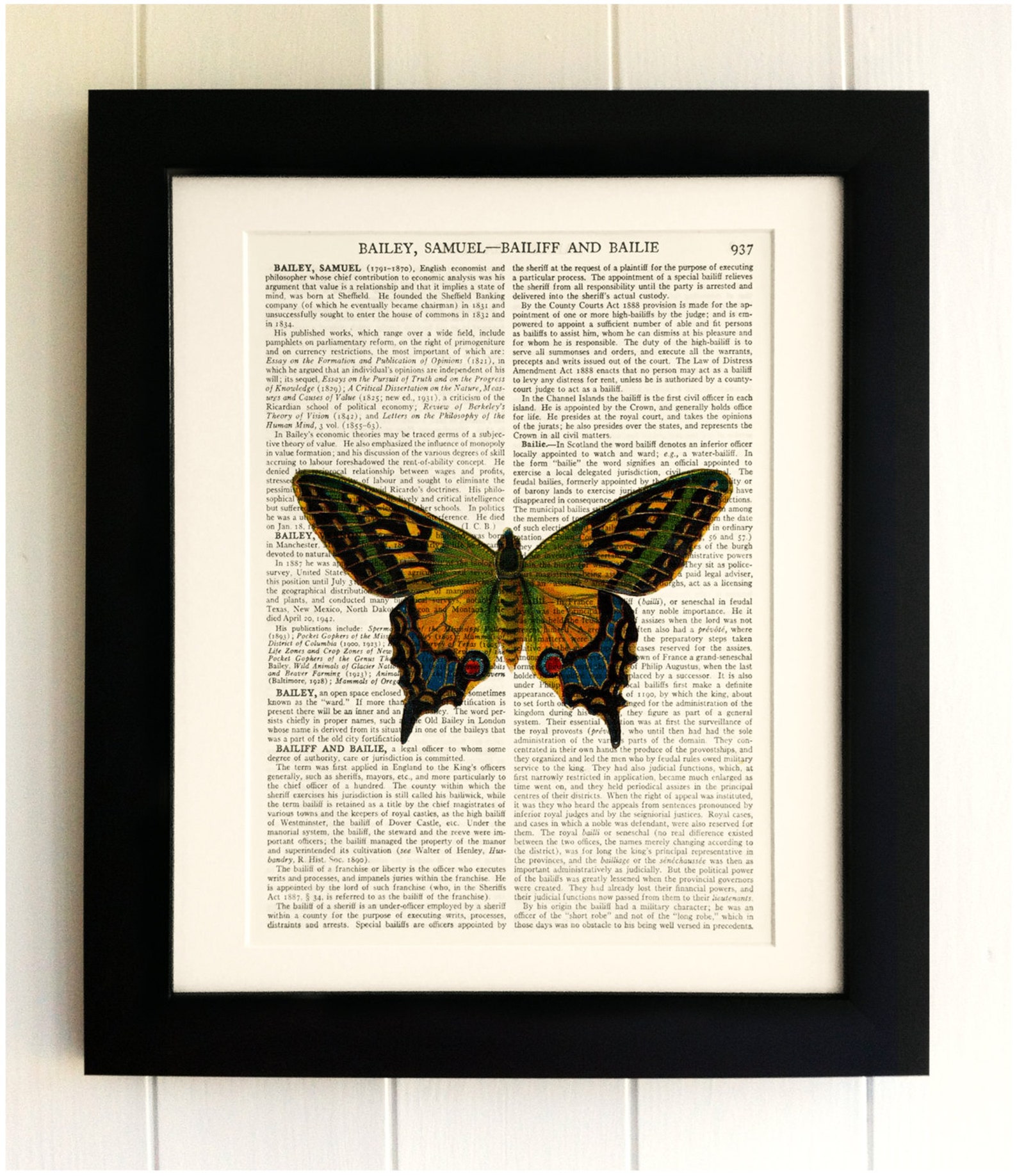 ART PRINT on Old Antique Book Page - Beautiful Large Butterfly, Vintage ...