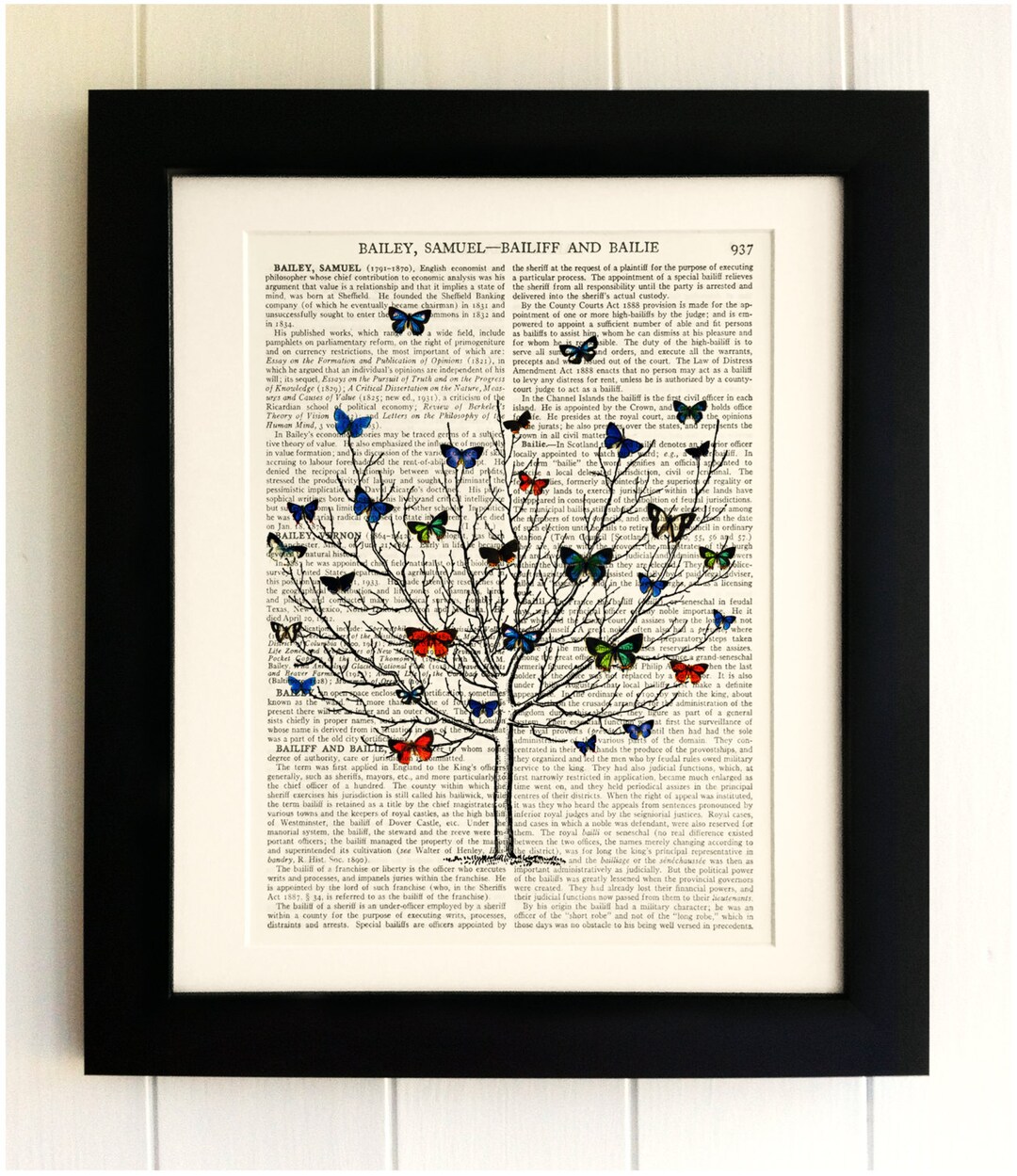 ART PRINT on Old Antique Book Page - Tree With Butterflies , Vintage ...