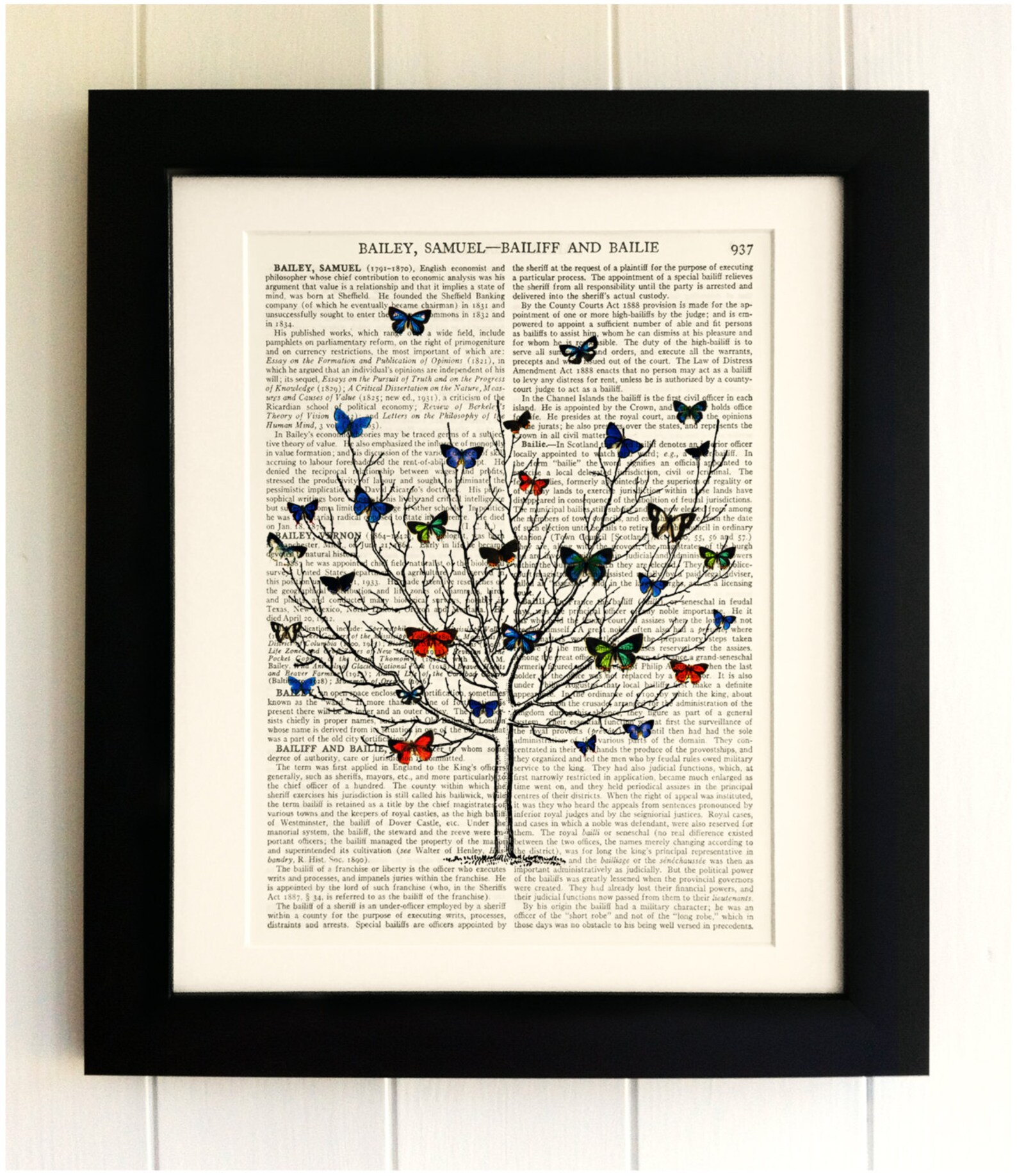ART PRINT on Old Antique Book Page Tree With Butterflies - Etsy
