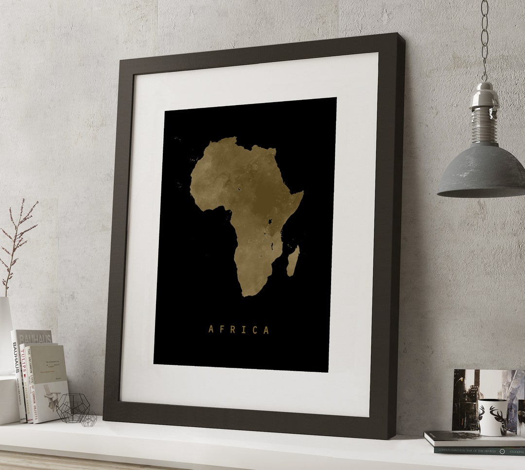 Watercolour AFRICA Black and Gold Map Print, *UNFRAMED*, A4 Modern Wall ...