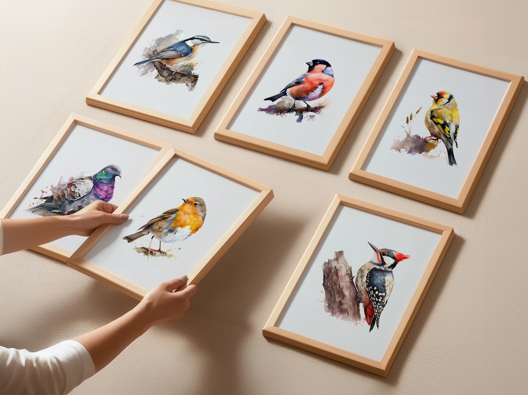 Set of 6 Watercolour Garden Birds Prints, Bedroom, Living Room ...