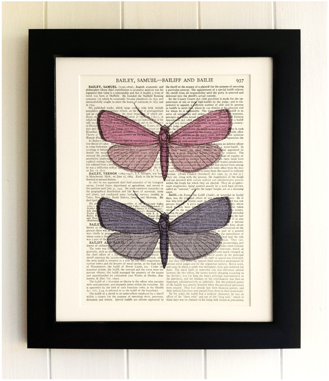 ART PRINT on Old Antique Book Page - Vintage Pink Butterflies, Vintage ...