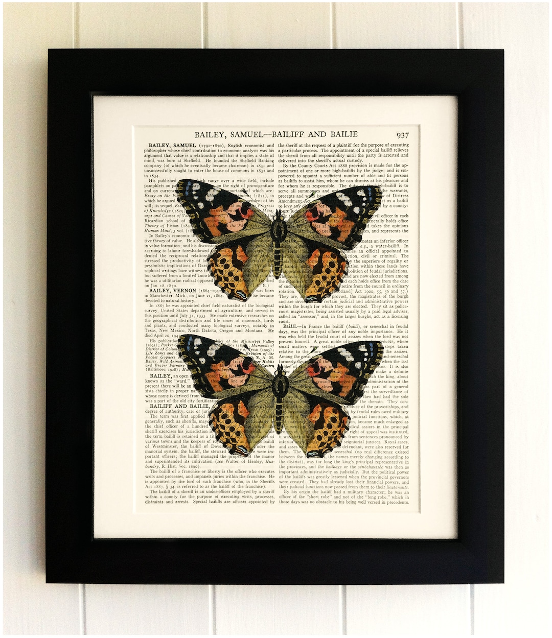 ART PRINT on Old Antique Book Page - Two Vintage Butterflies, Vintage ...