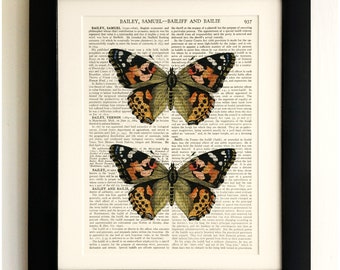ART PRINT on Old Antique Book Page Two Vintage Butterflies | Etsy