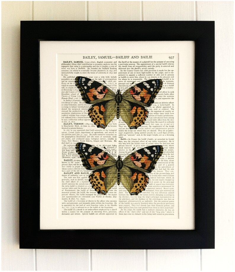 ART PRINT on Old Antique Book Page Two Vintage Butterflies - Etsy UK