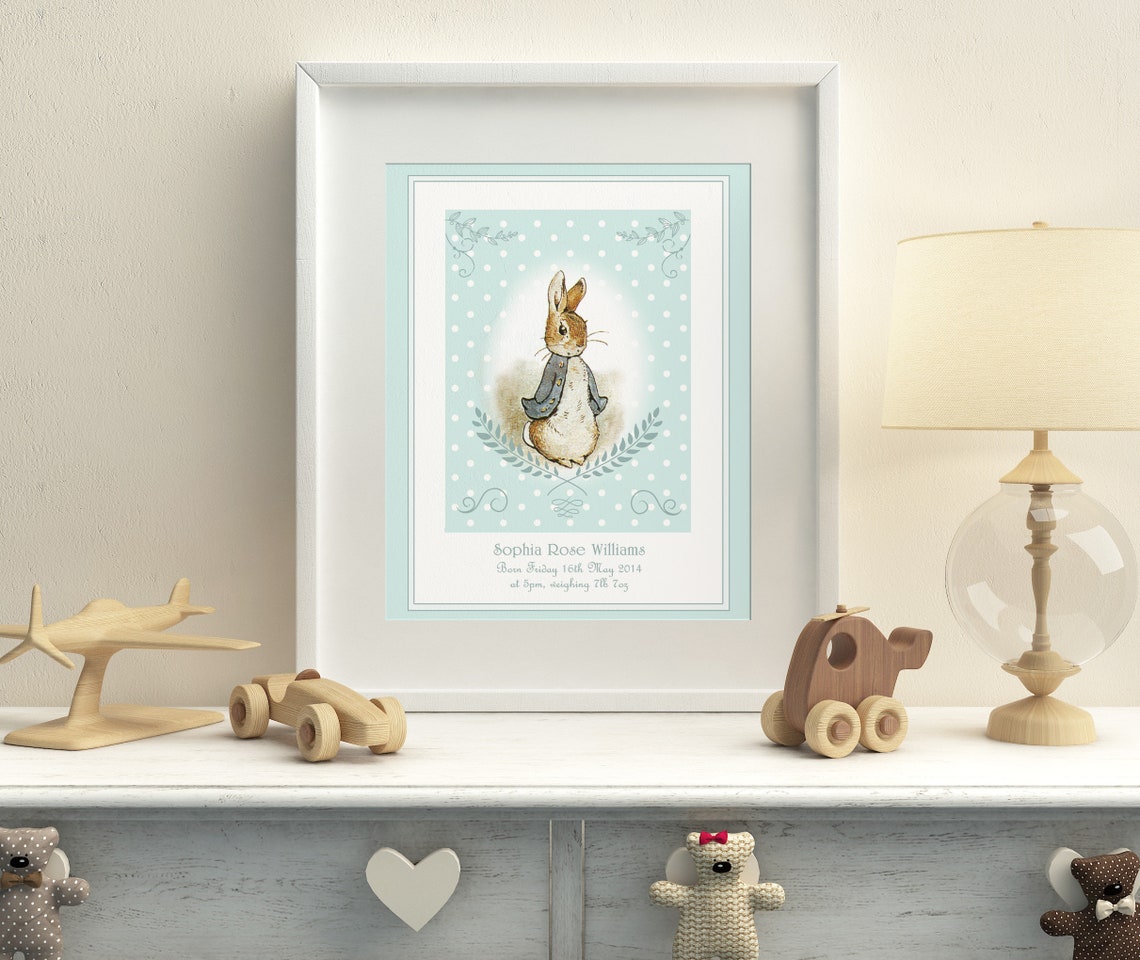 PERSONALISED Peter Rabbit Print New Baby/birth Nursery - Etsy UK