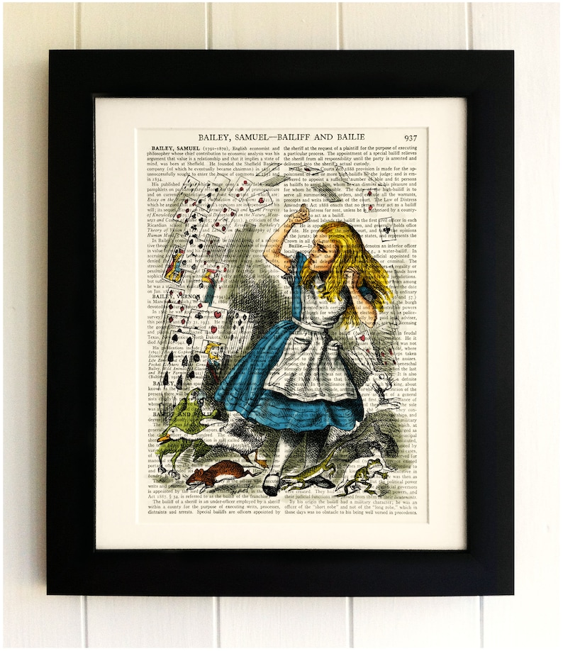 Set of 6 Art Prints on Old Antique Book Page Alice in - Etsy UK