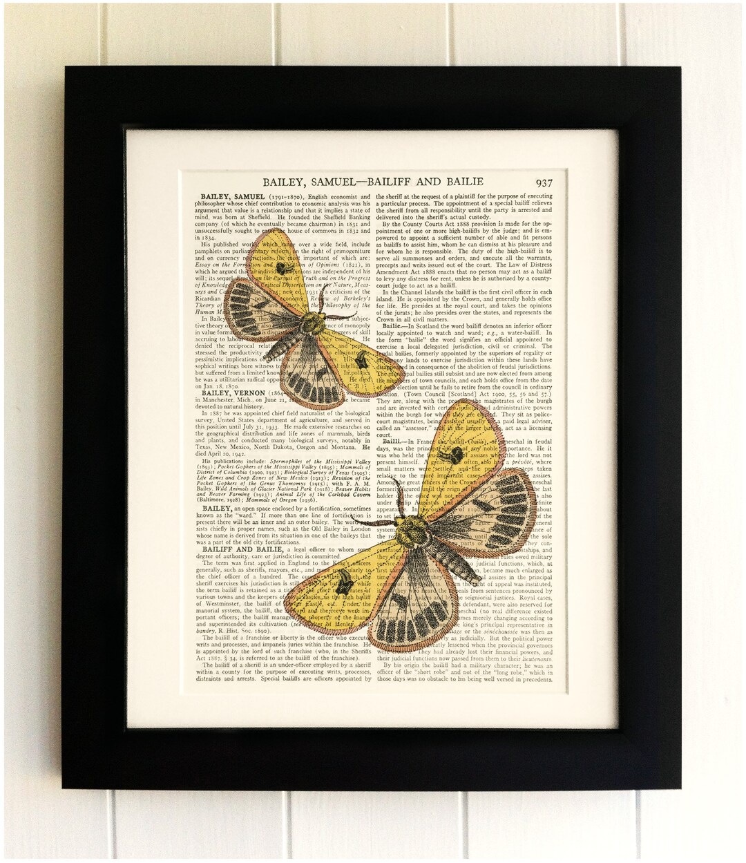 ART PRINT on Old Antique Book Page - Two Vintage Butterflies, Vintage ...