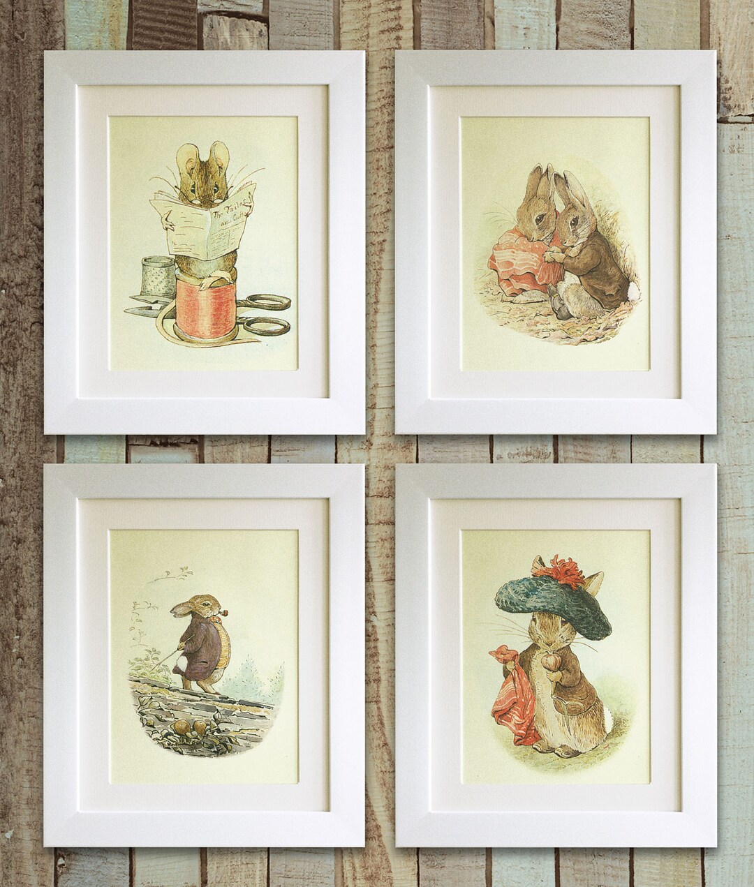 SET OF 4 Beatrix Potter Prints, *UNFRAMED* Birth, Christening, Nursery ...