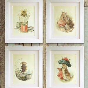 SET OF 4 Beatrix Potter Prints, *UNFRAMED* Birth, Christening, Nursery ...