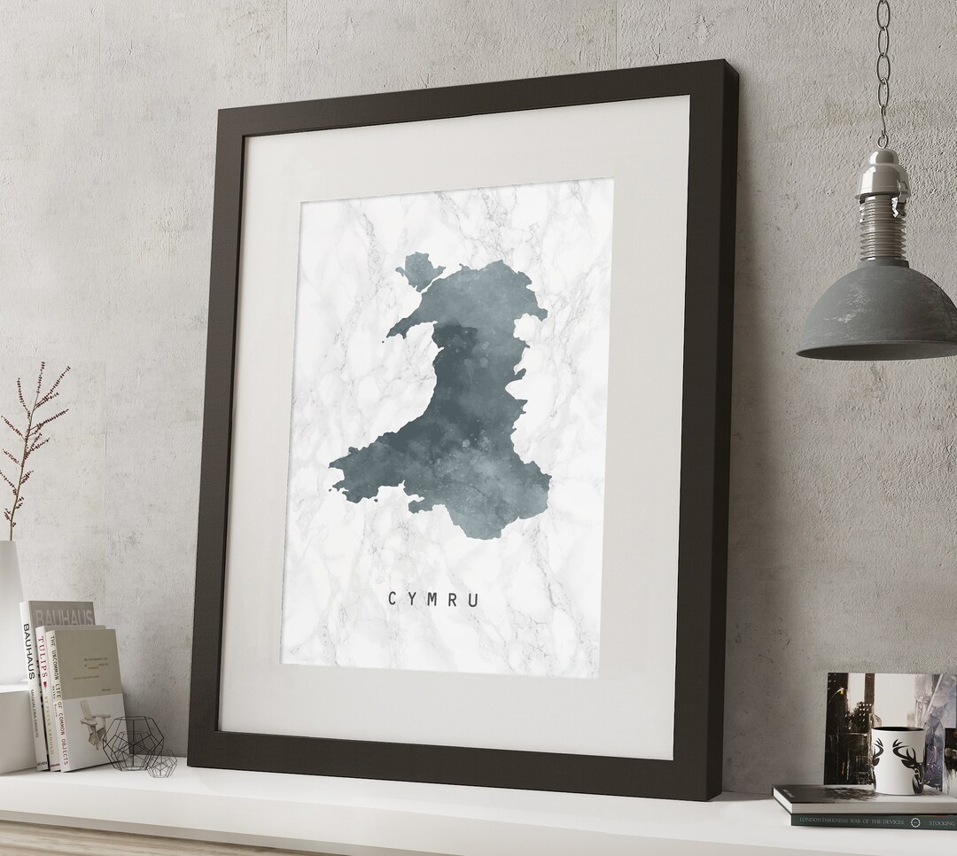 Watercolour CYMRU, WALES Marble Map Print, *UNFRAMED*, A4 Modern Wall ...