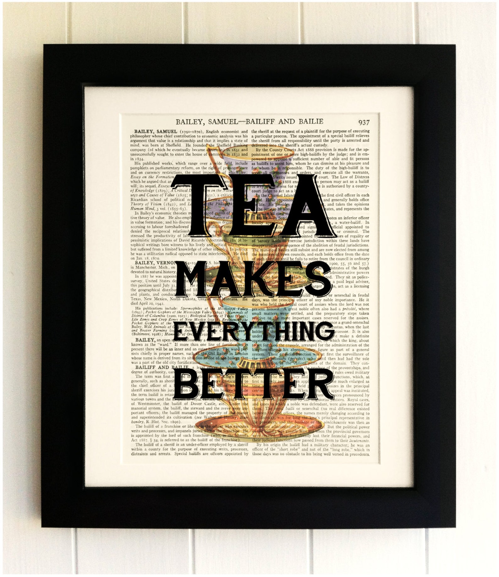 ART PRINT on Old Antique Book Page - Tea Makes Everything Better Quote ...