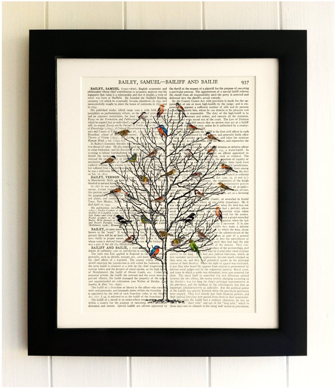 ART PRINT on Old Antique Book Page - Birds in Tall Tree, Vintage ...