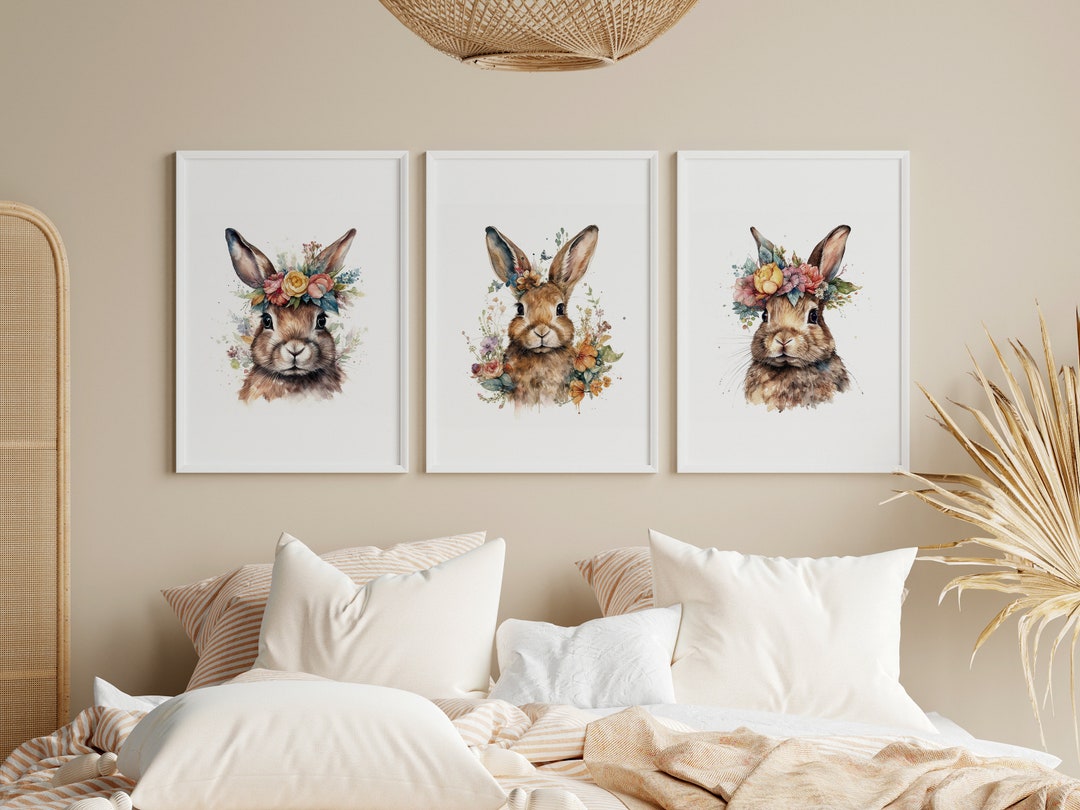 Set of 3 Watercolour Rabbits Prints, Bedroom, Living Room, Nursery ...