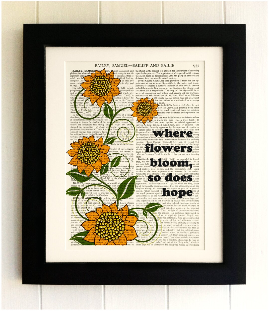 ART PRINT on Old Antique Book Page - Where Flowers Bloom so Does Hope ...