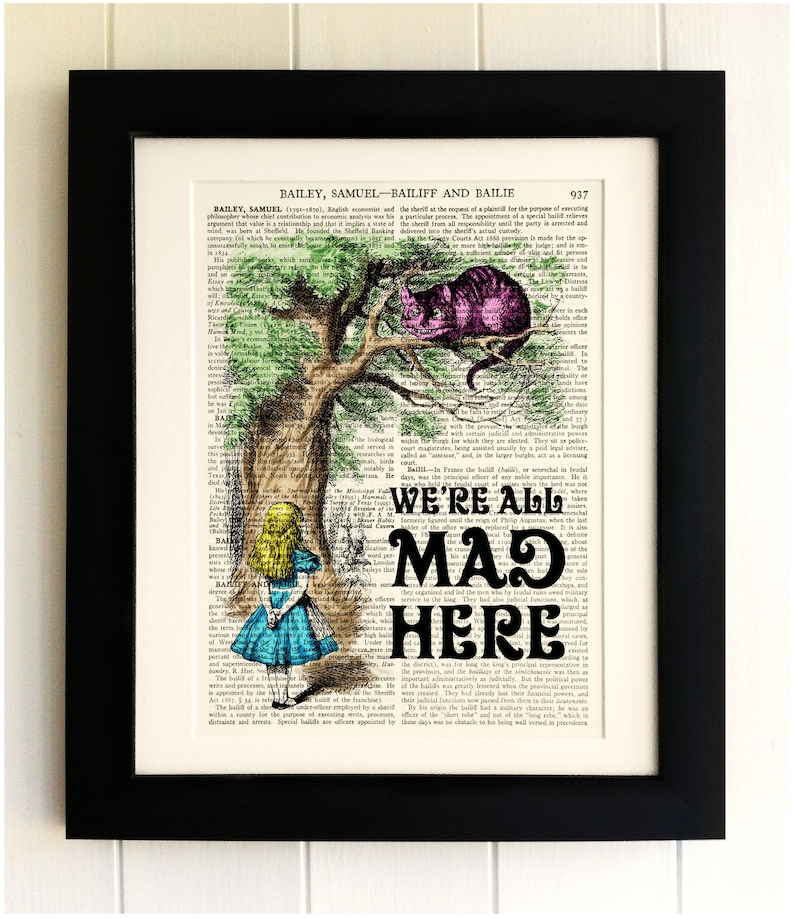 Set of 6 Art Prints on Old Antique Book Page Alice in - Etsy UK