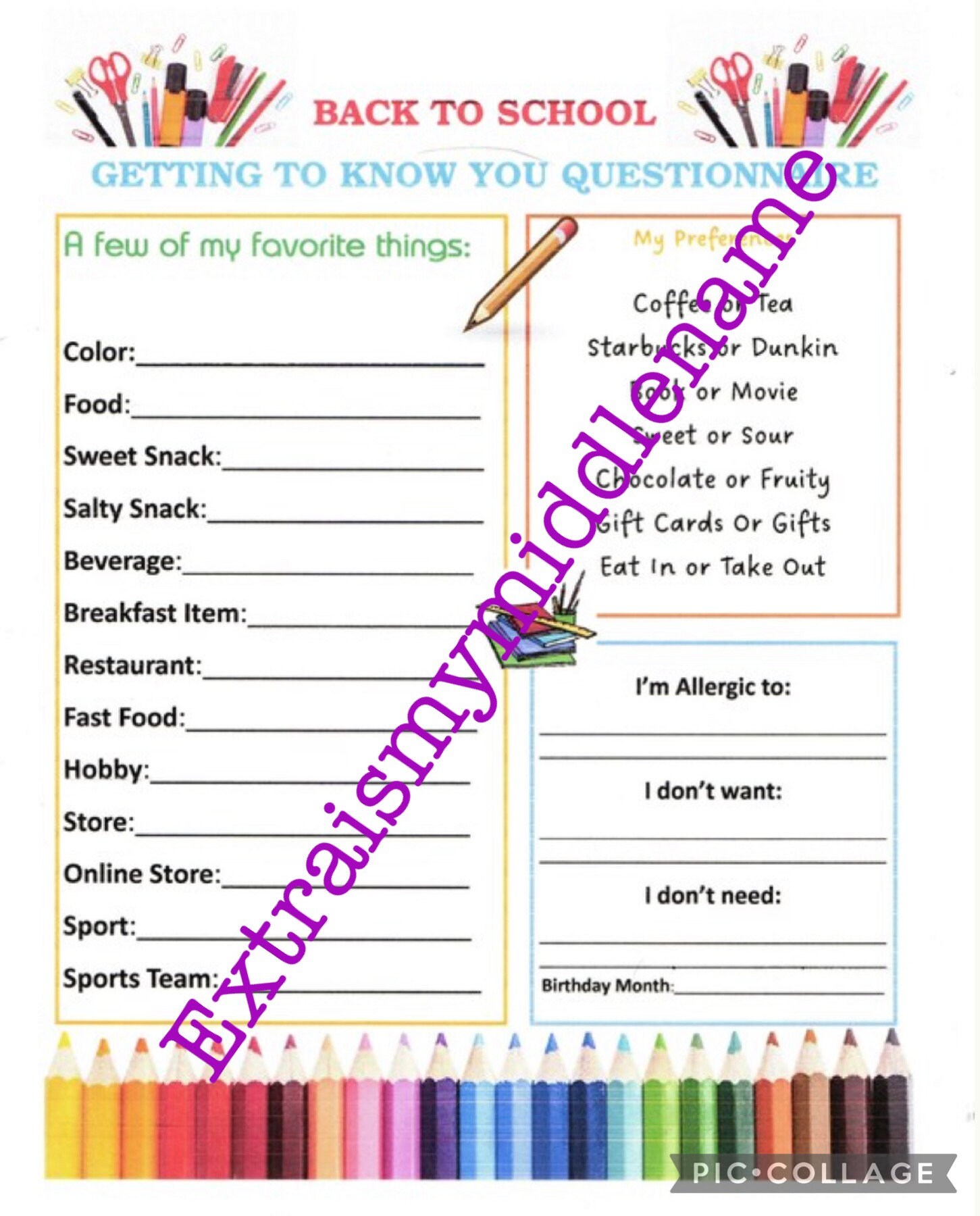 Back to School Teacher Questionnaire - Etsy