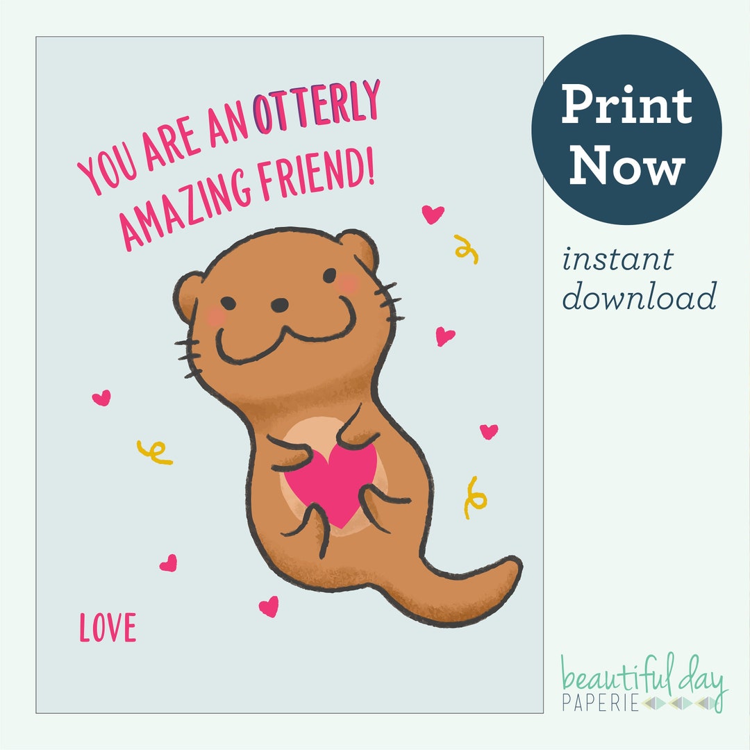Otter Valentines Cards, Kids Class Valentines, Printable Valentines for ...