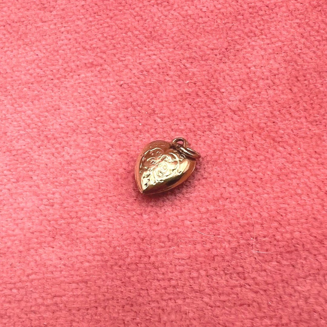 Puffy Gold Heart Charm With Embossed Art Nouveau Scroll Pattern - Etsy
