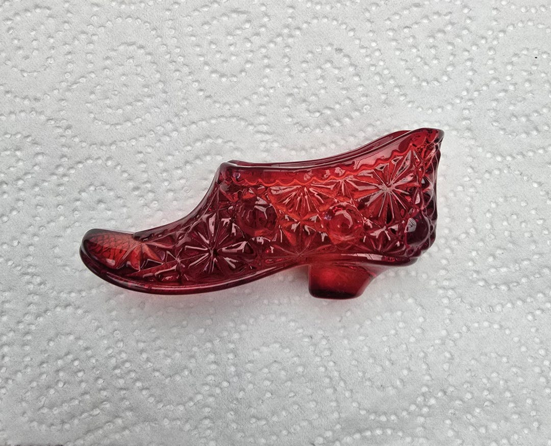 Red Glass Slipper, Little Red Glass Slipper, Red Pressed Glass, Ruby ...
