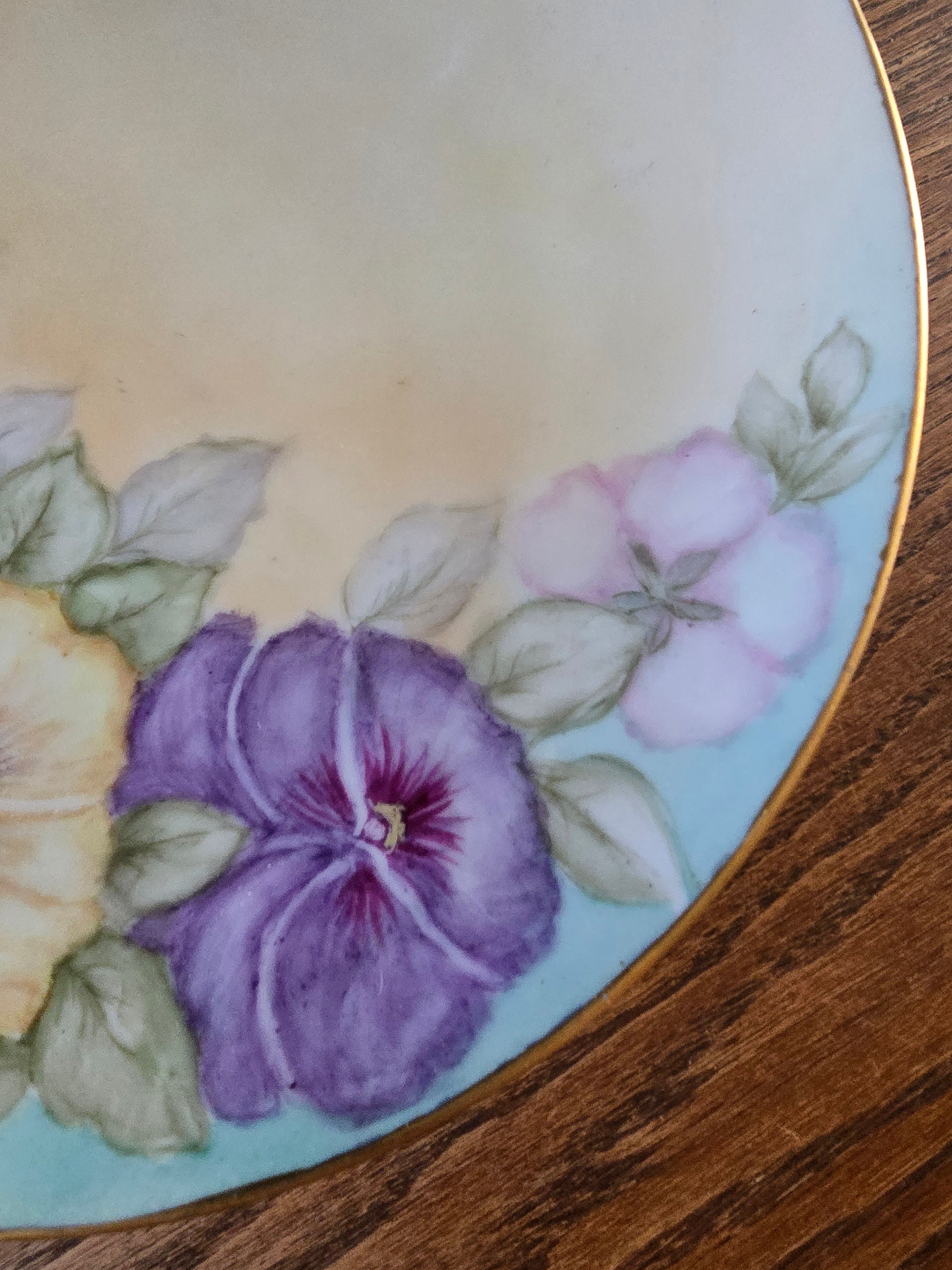Plate, Hand-painted Pansies Plate 8 Bavaria, Germany, Gilded Rim ...