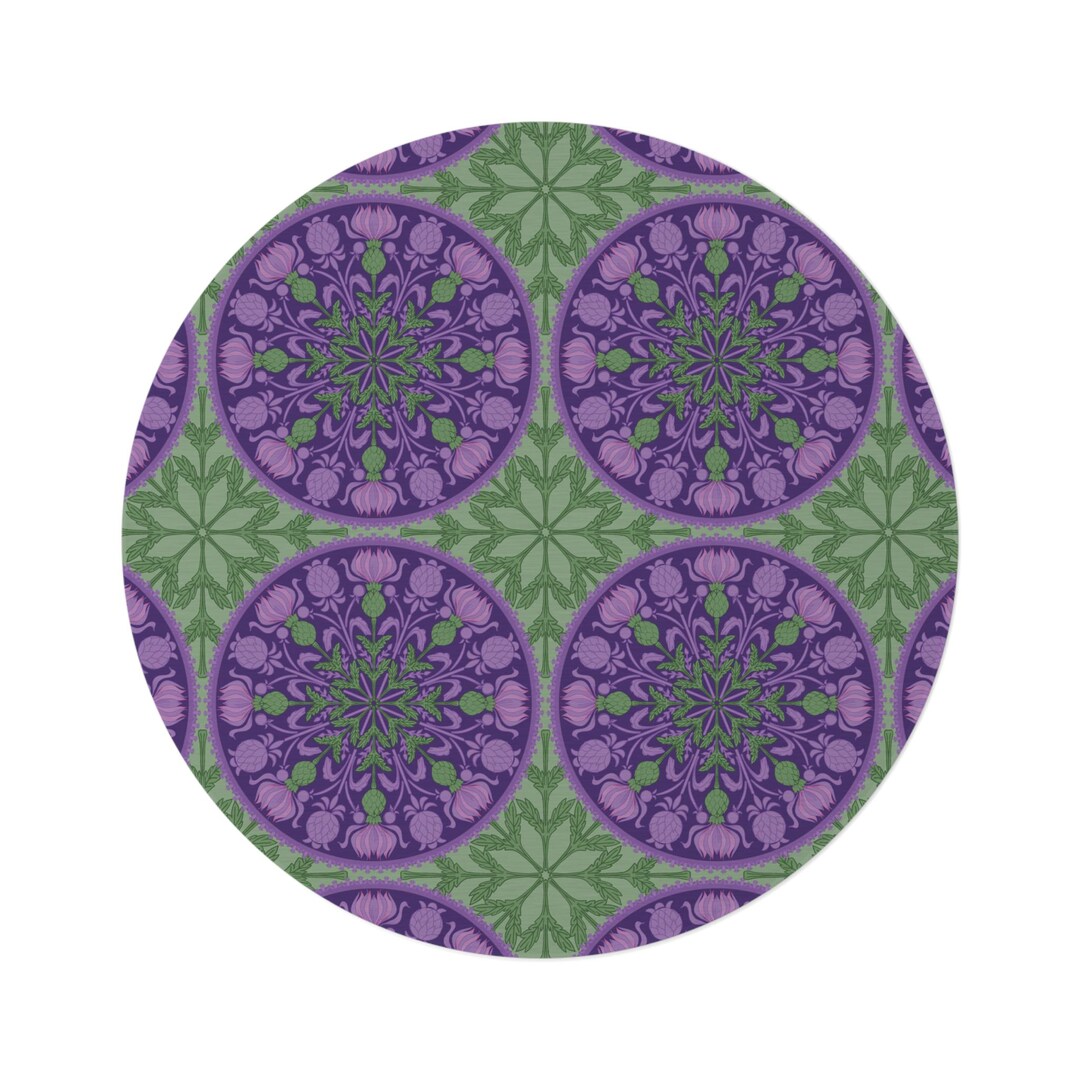 Art Deco Purple Pattern Round Rug, Stunning Graphic Green and Purple ...