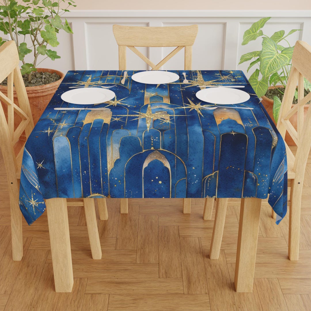 Palace of Blue and Gold Tablecloth, Blue and Gold Christmas Tablecloth ...