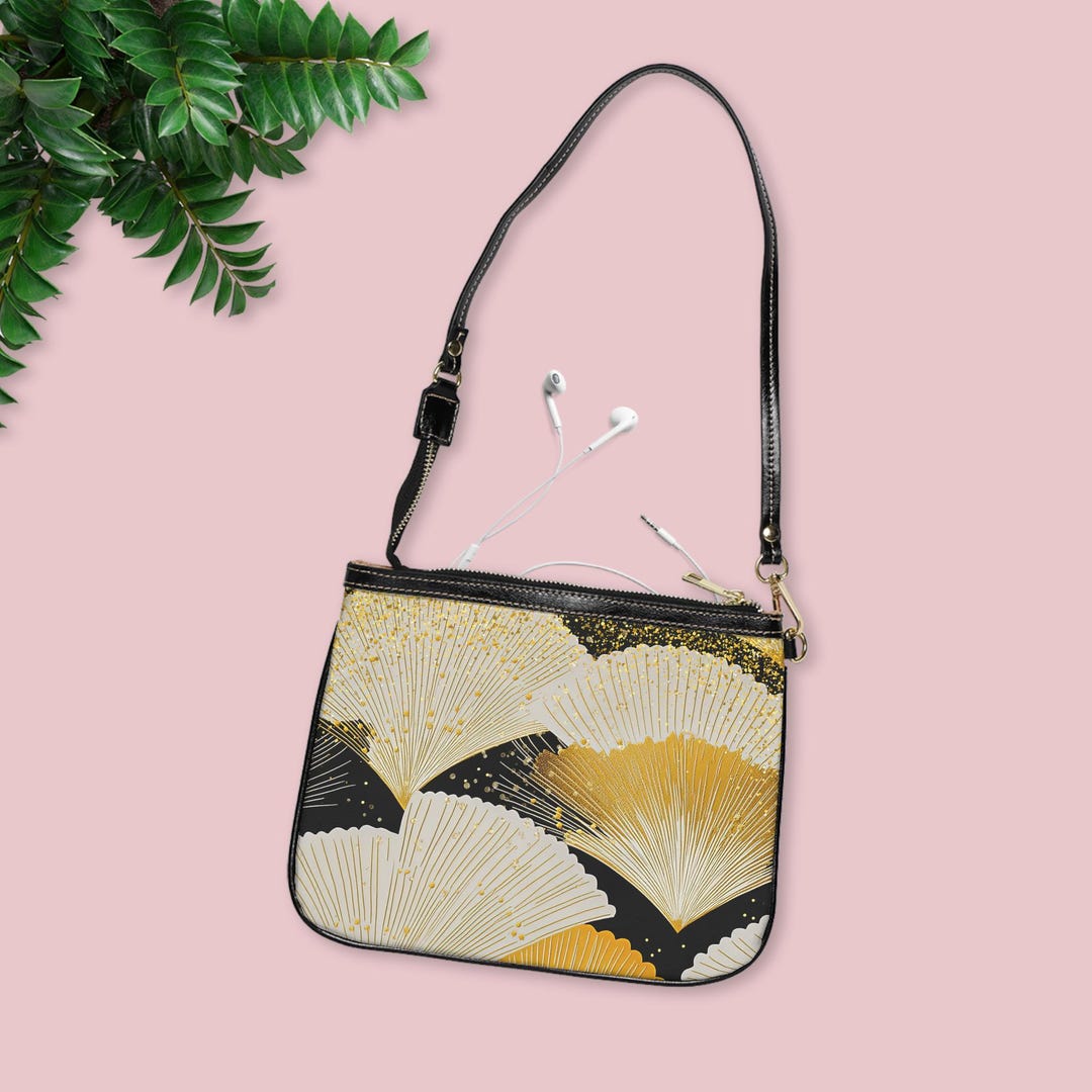Art Deco Large Fans Small Shoulder Bag, Art Deco Gold, Black and White ...