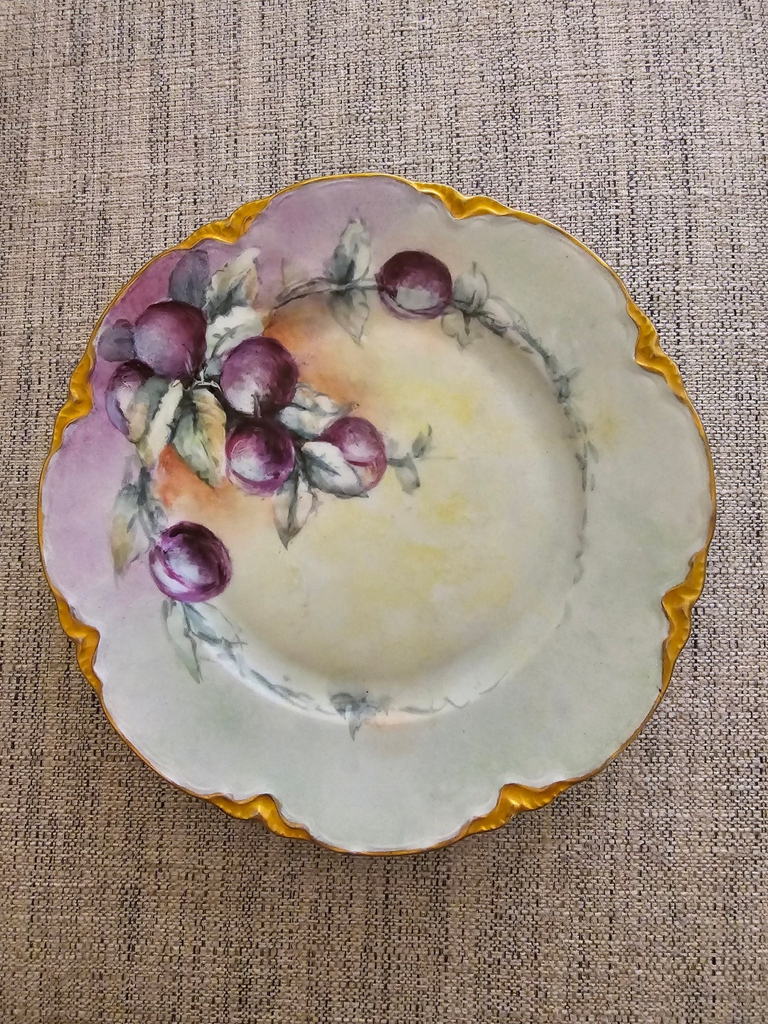 Bavarian Hand Painted Plate, Gilded, Hand-painted Plum Plate 9 1/2 ...