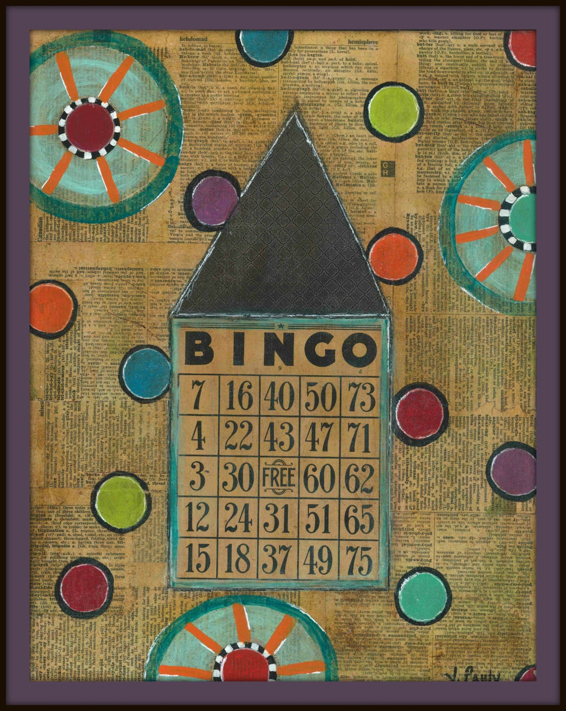 Bingo Card Art Gift for Her Whimsical Home Art Decor BINGO | Etsy