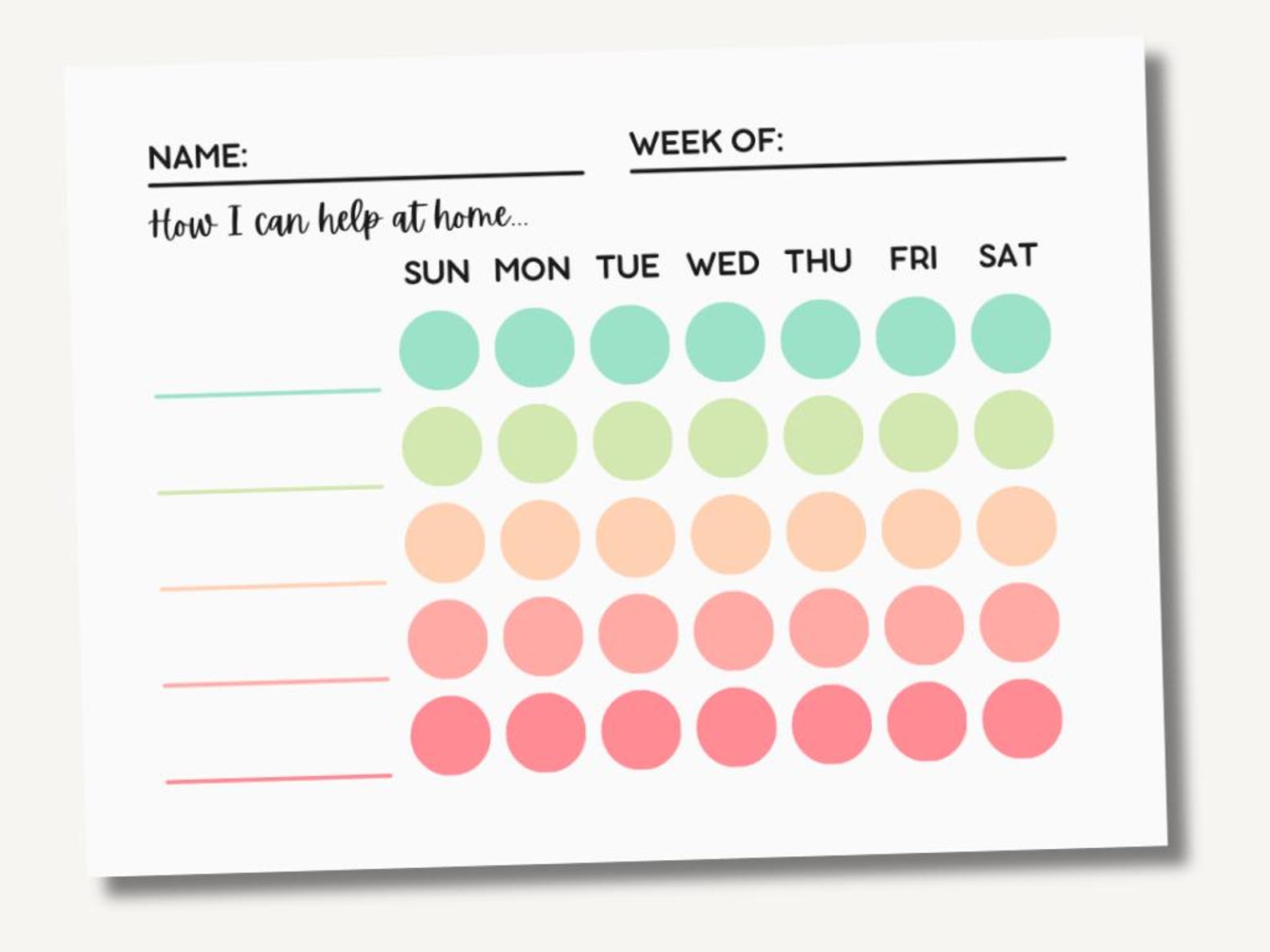 How I Can Help at Home - Chore Chart (printable) - Etsy