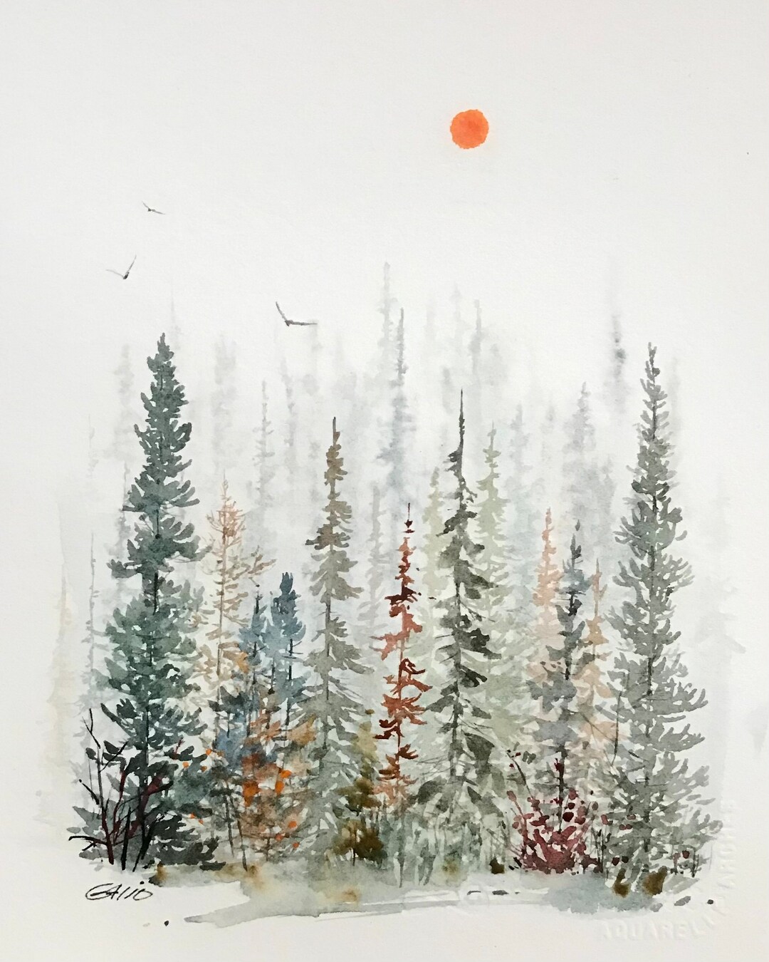 Christmas Trees, 8" X 10", Watercolor on Cotton Paper, Unframed ...