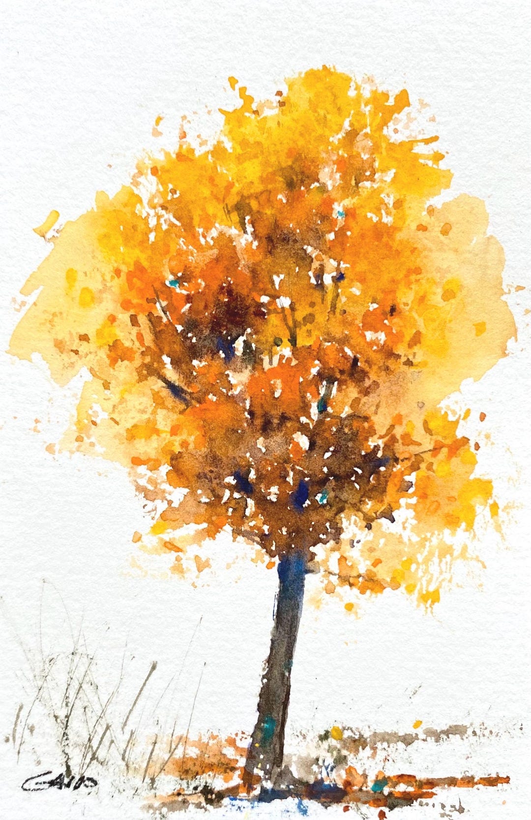 Lonely Tree, 4 X 6, Freestanding Watercolor on Arches Cotton Paper ...
