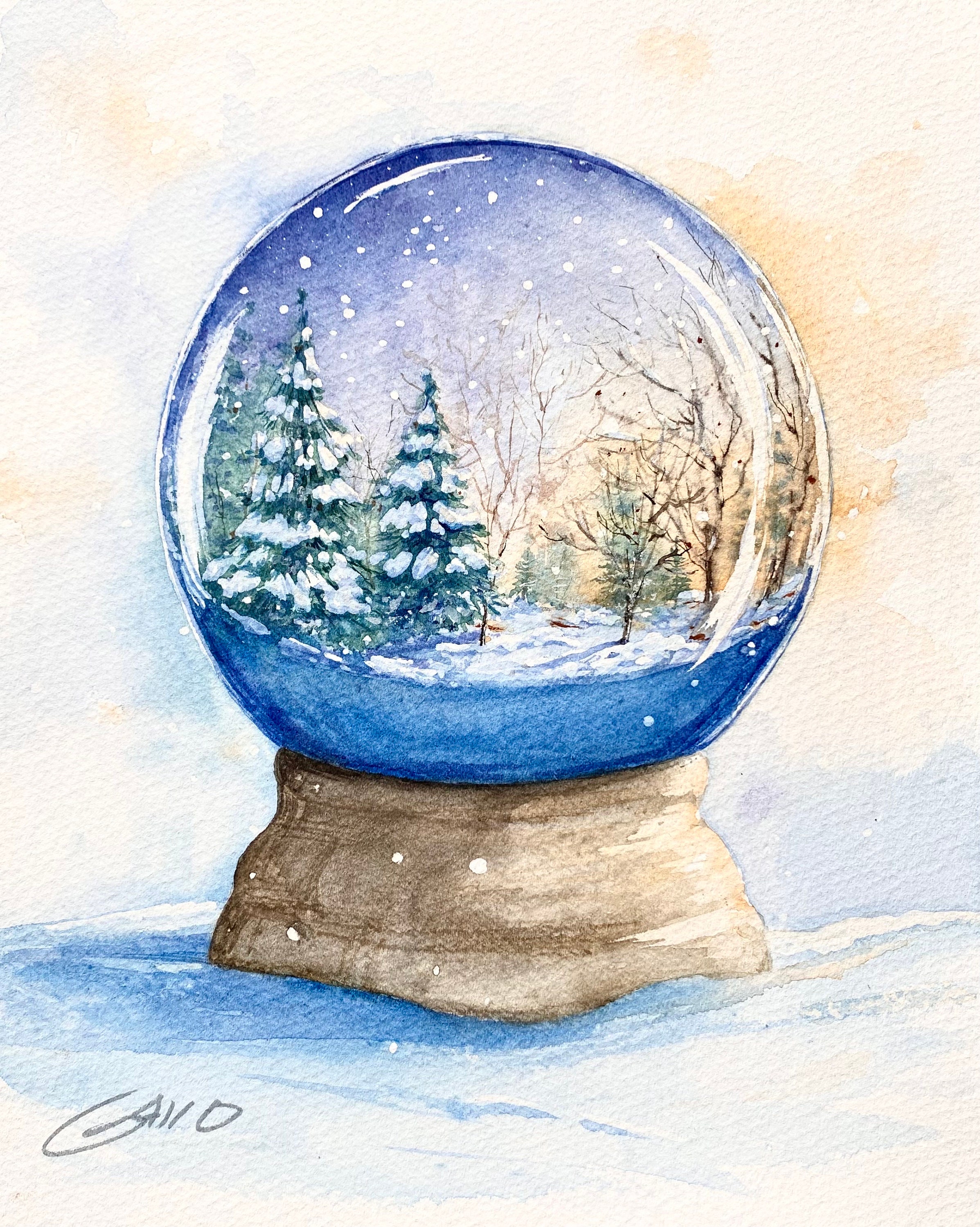 Snow Globe, 8" X 10", Watercolor on Cotton Paper, Unframed, Original ...