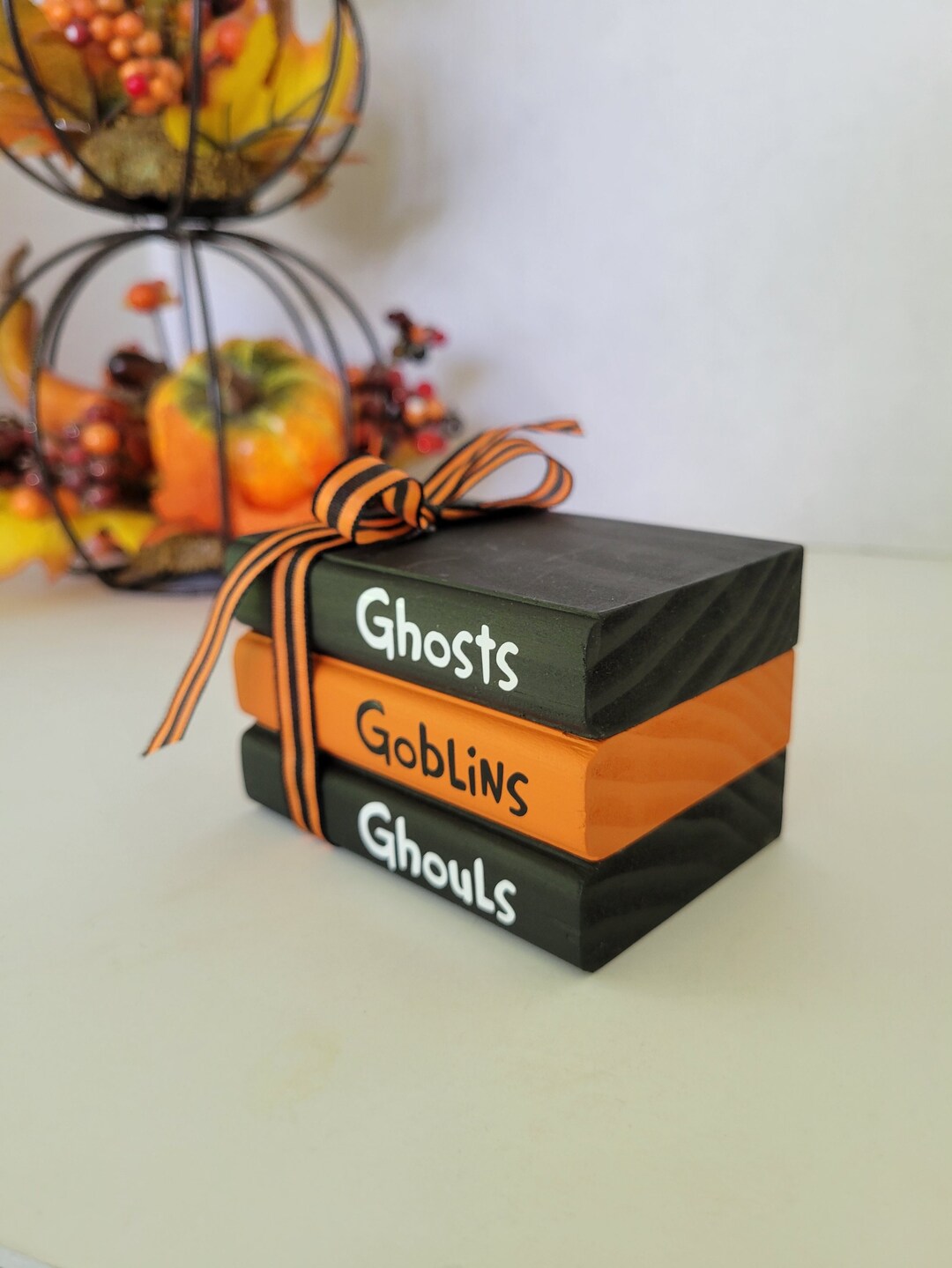 Ghosts Goblins and Ghouls Mini Wood Faux Book Stack Tiered Tray ...