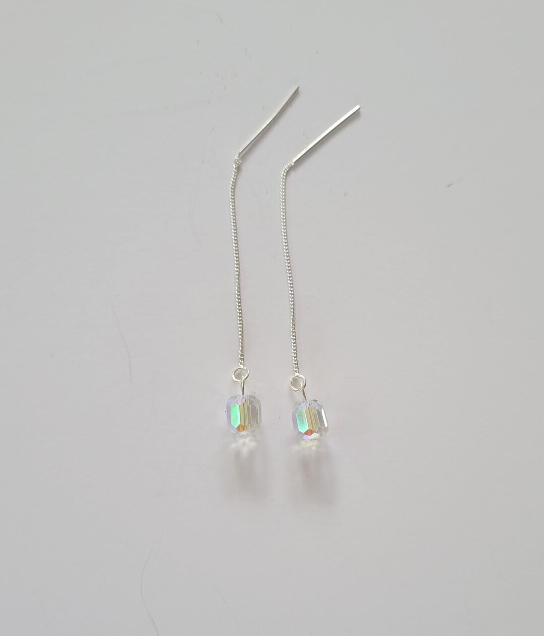 Faceted AB Plated Clear Bead Ear Threads Drop Earrings - Etsy