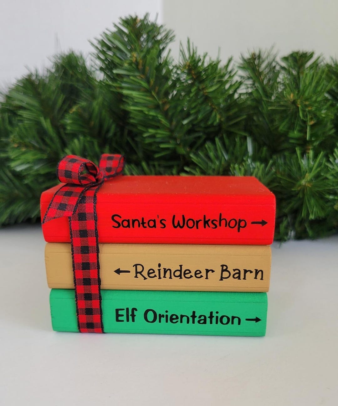 Cute Santa’s Workshop Mini Book Stack Tier Tray Holiday Decor Shelf ...