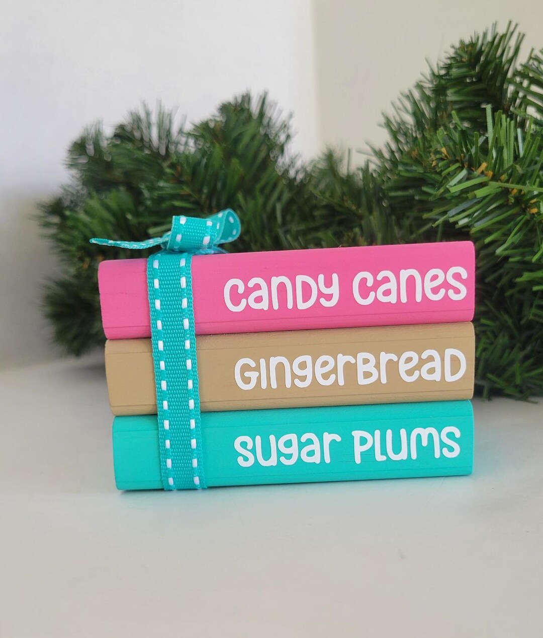 Candy Canes Gingerbread Sugar Plums Christmas Mini Wood Book Stack ...
