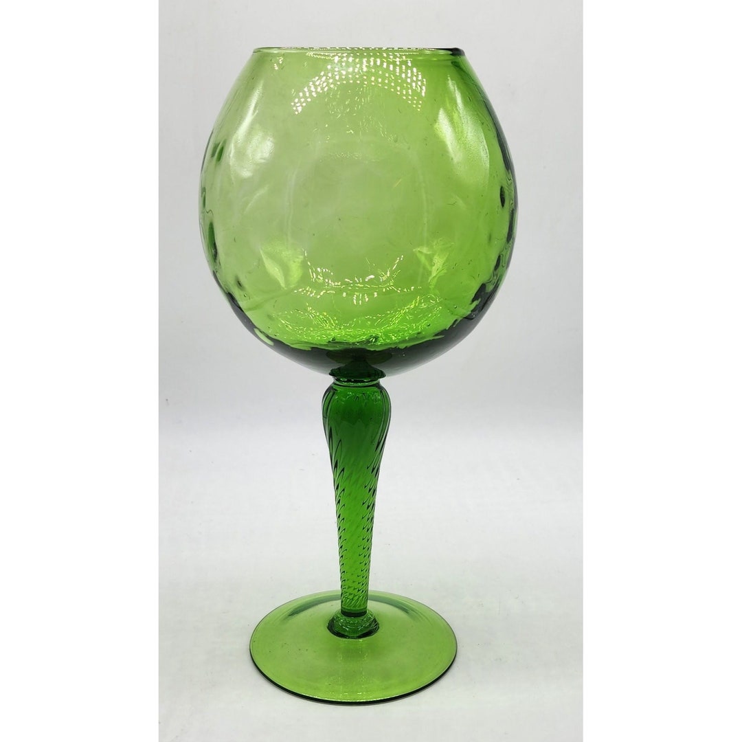 MCM Emerald Green Optic Glass Twisted Stem Brandy Snifter/large Goblet 10.25" - Etsy