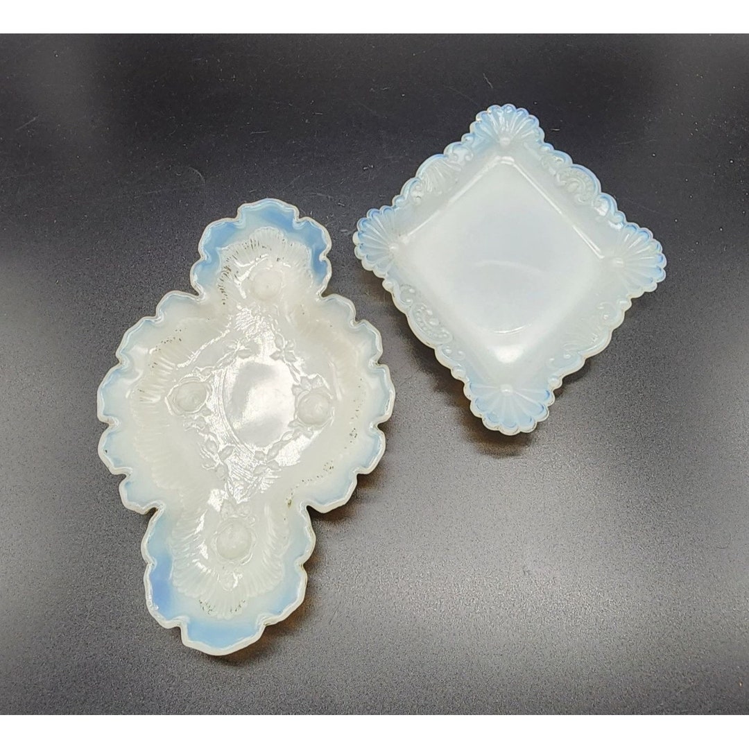 Antique Victorian Opalescent Glass White Trinket Dishes Set of 2 - Etsy