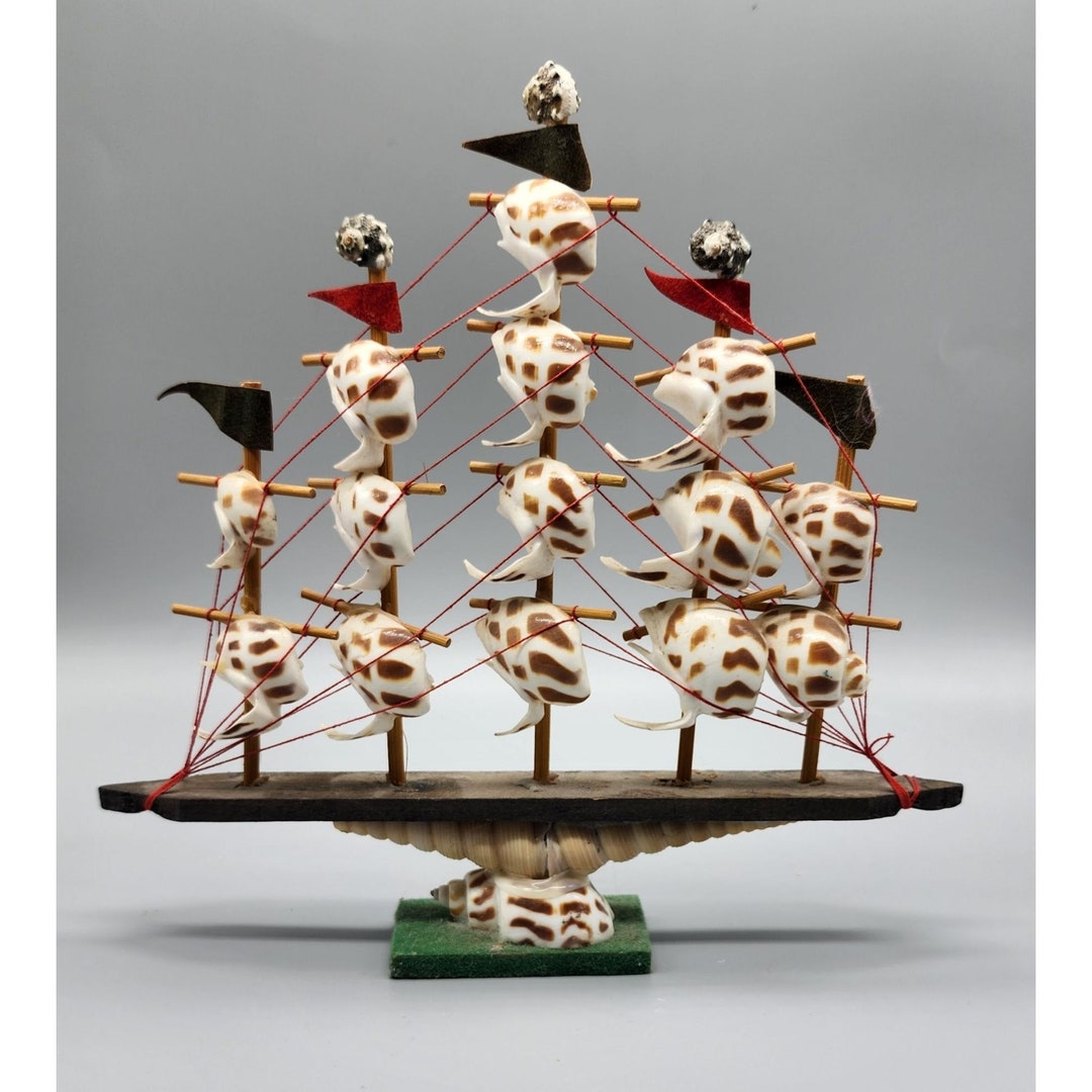 Vintage Nautical Handmade Seashell Model Schooner Ship Figurine 8.5 - Etsy
