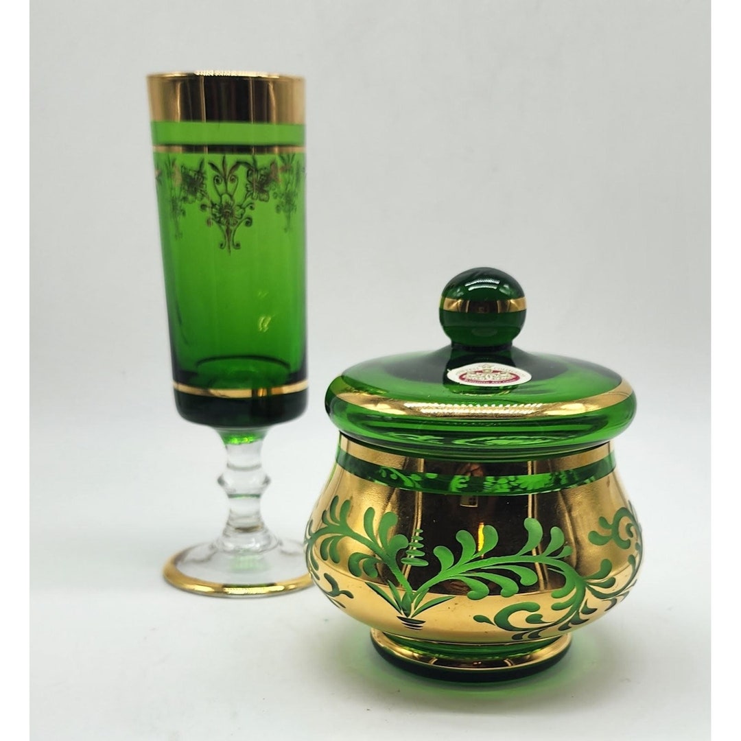 Countess Collection Bohemian Art Glass Green and Gold Glass and Candy ...