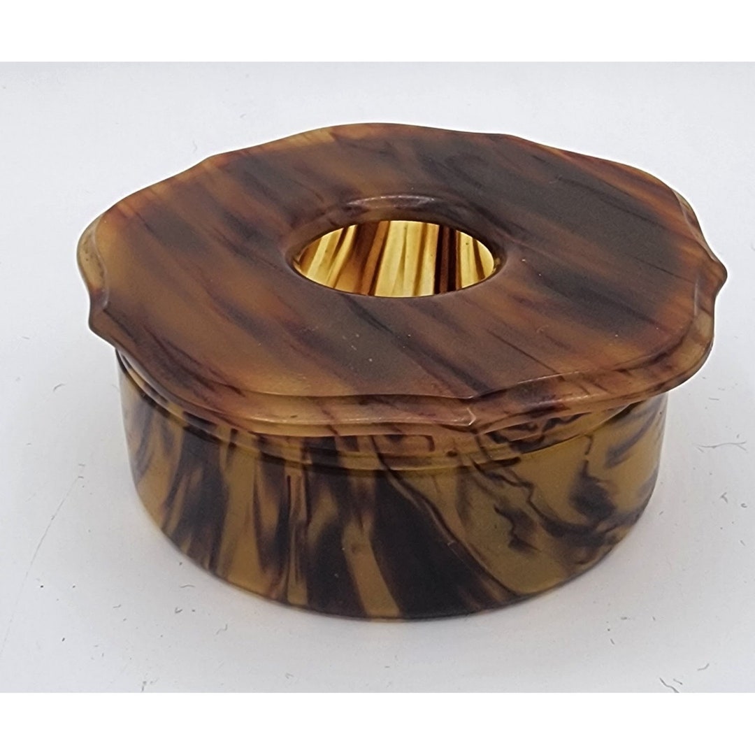 Vintage Brown Amber Tortoise Shell Lidded Celluloid Hair Receiver - Etsy